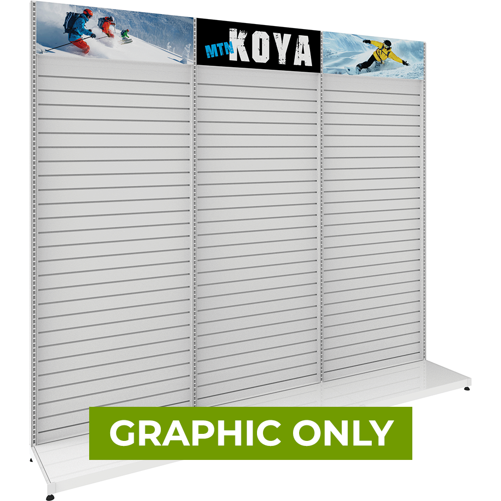 GRAPHIC ONLY - MODIFY Three Slatwall Stands - 110"W x 96"H - Replaceme